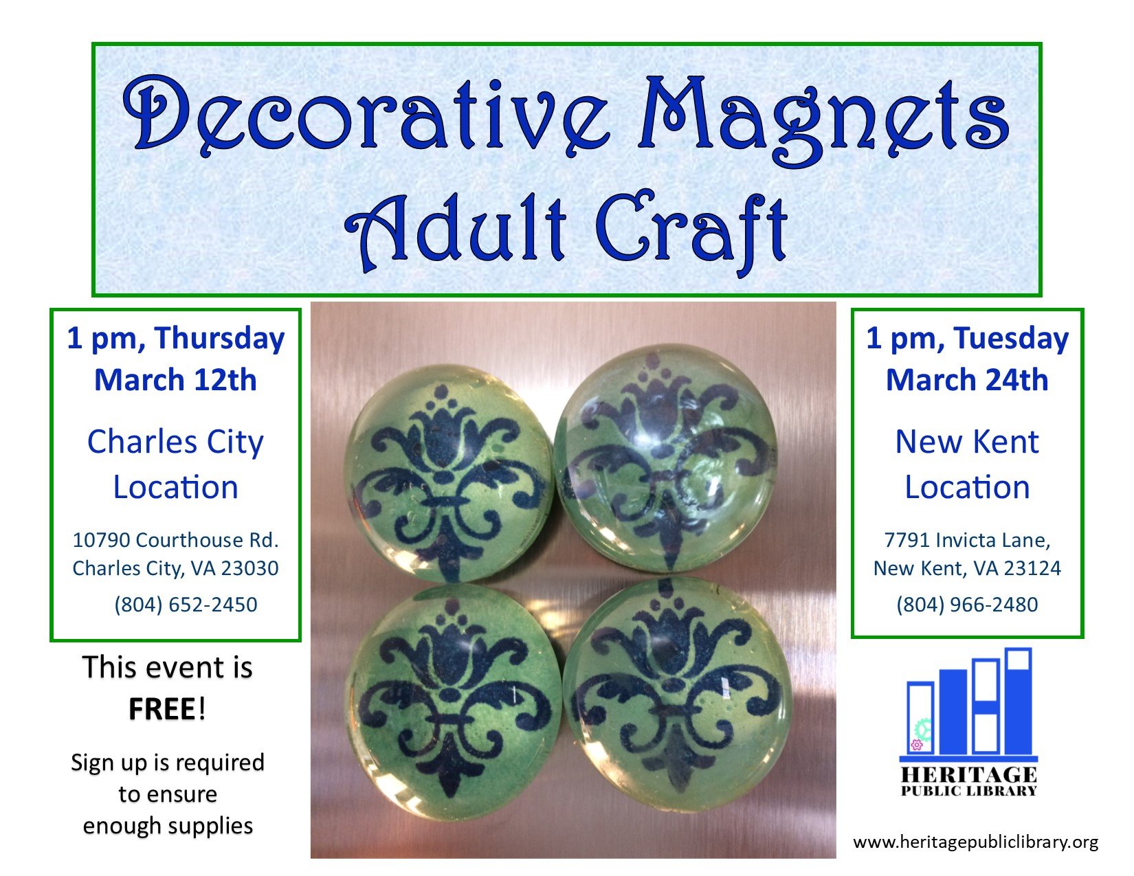 adult craft Magnets March2020 | Heritage Public Library